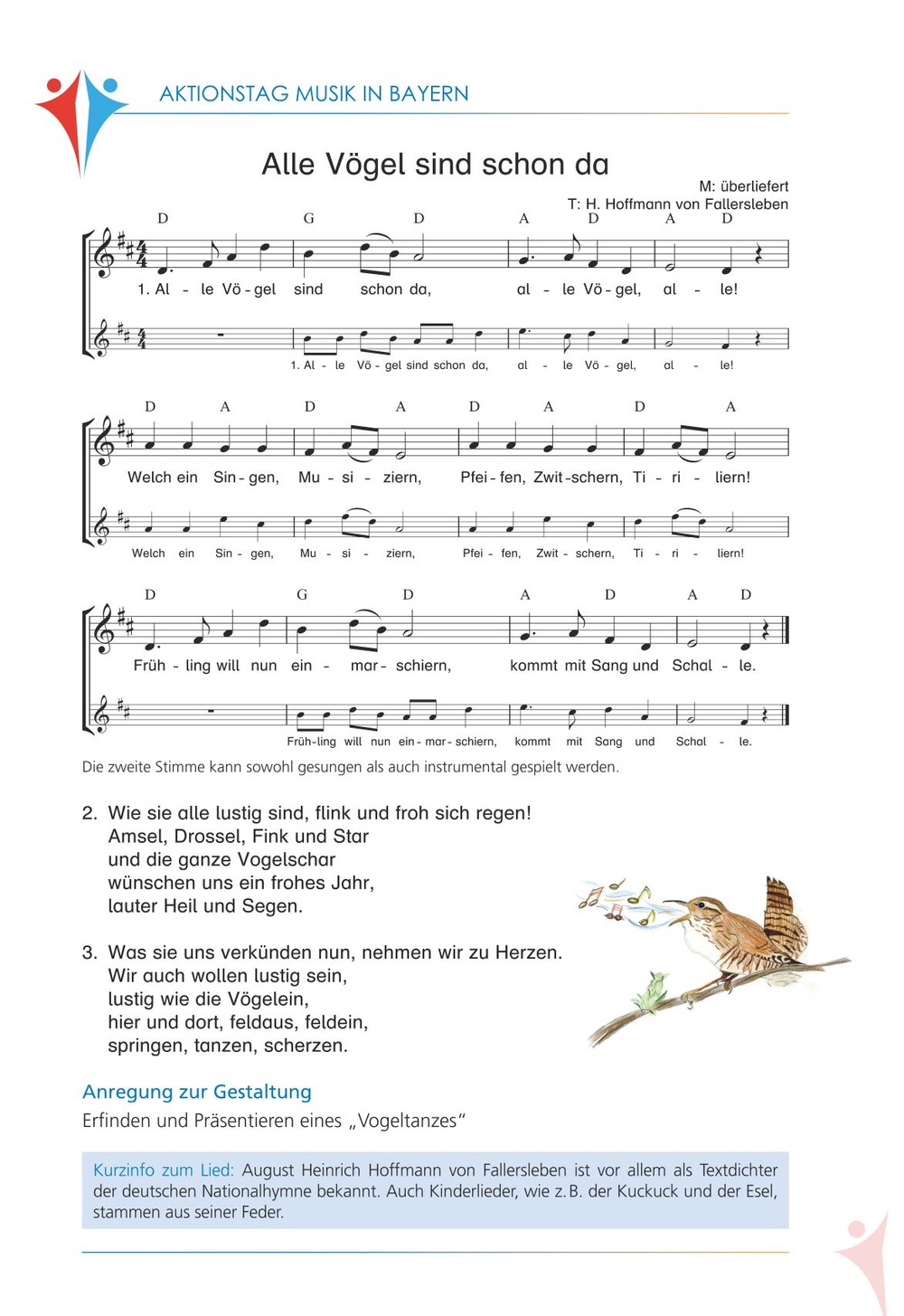 m überliefert t h hoffmann von fallersleben alle vögel sind schon da ...